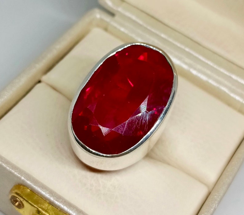 45 Carat Rare Oval Cut Big Red Ruby Ring Sterling Silver 925 Handmade ...