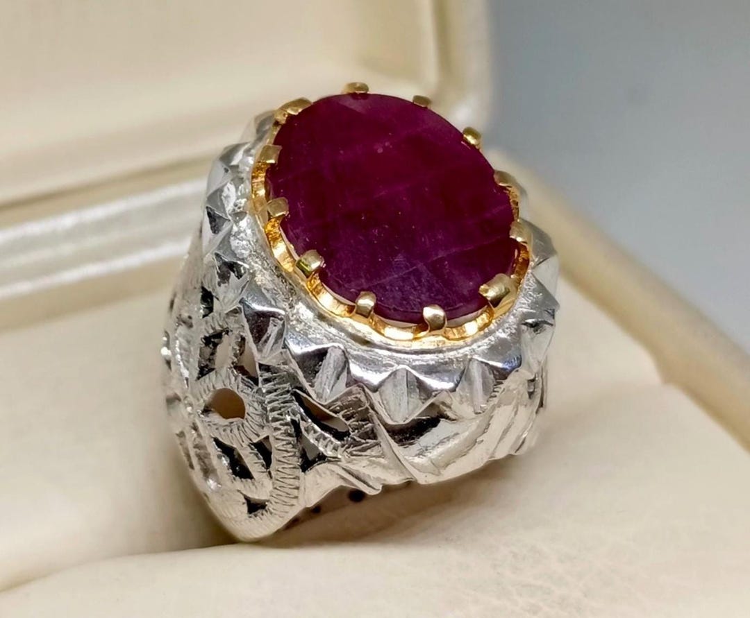 12 Carat Natural Red Burmese Ruby Mens Ring Sterling Silver 925 ...