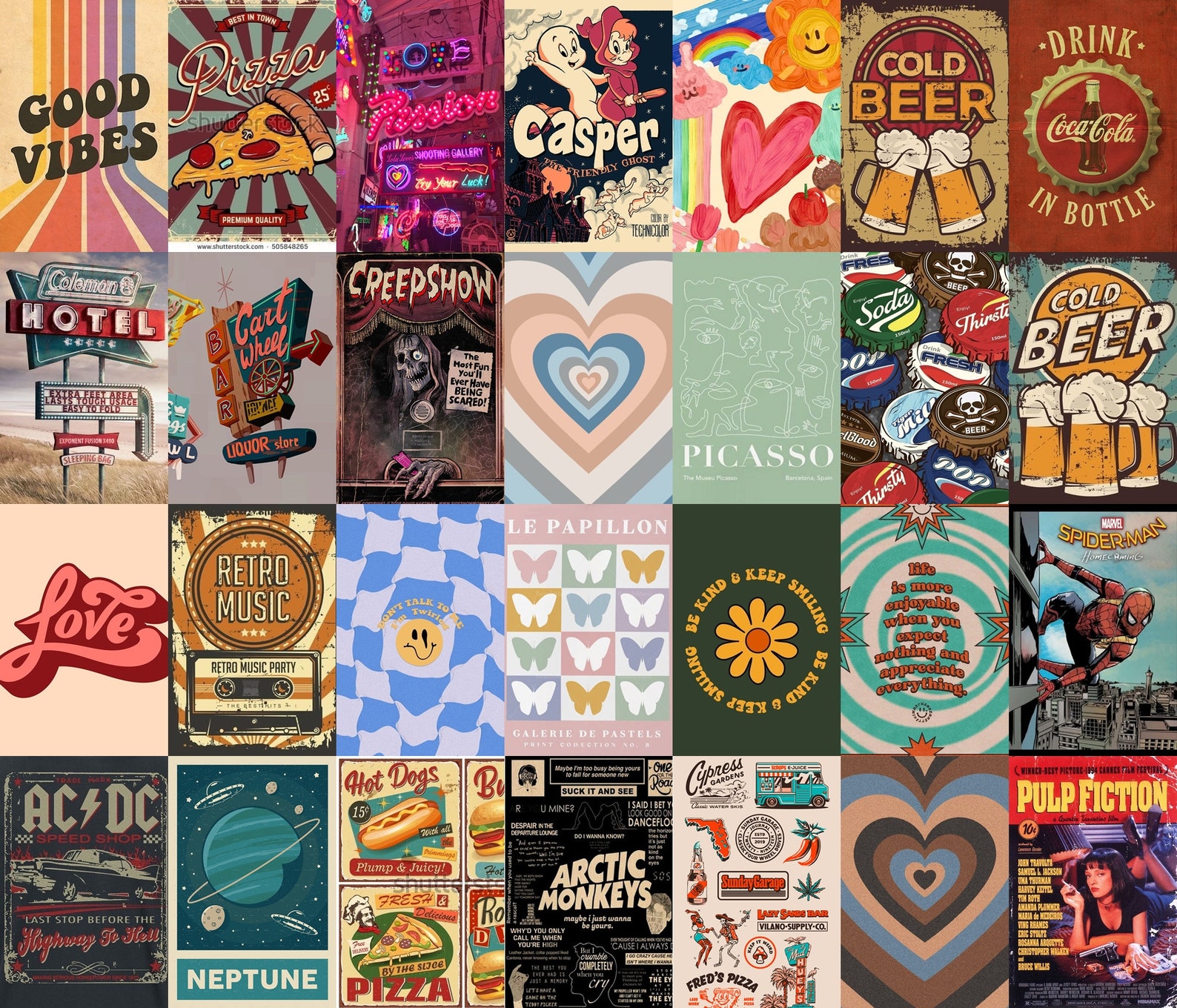 138 PCS Vintage Digital Collage Kit - Oldschool Wall Collage Indie Room ...
