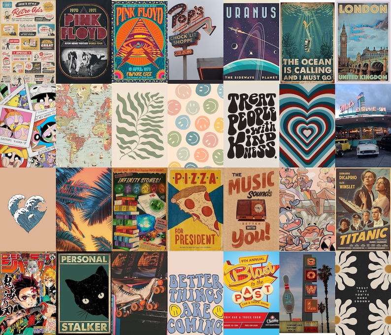 138 PCS Vintage Digital Collage Kit - Oldschool Wall Collage Indie Room ...