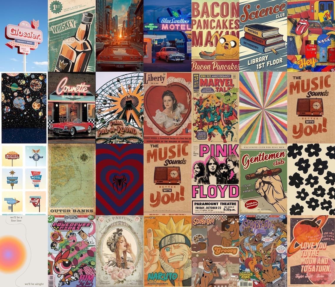 138 PCS Vintage Digital Collage Kit - Oldschool Wall Collage Indie Room ...