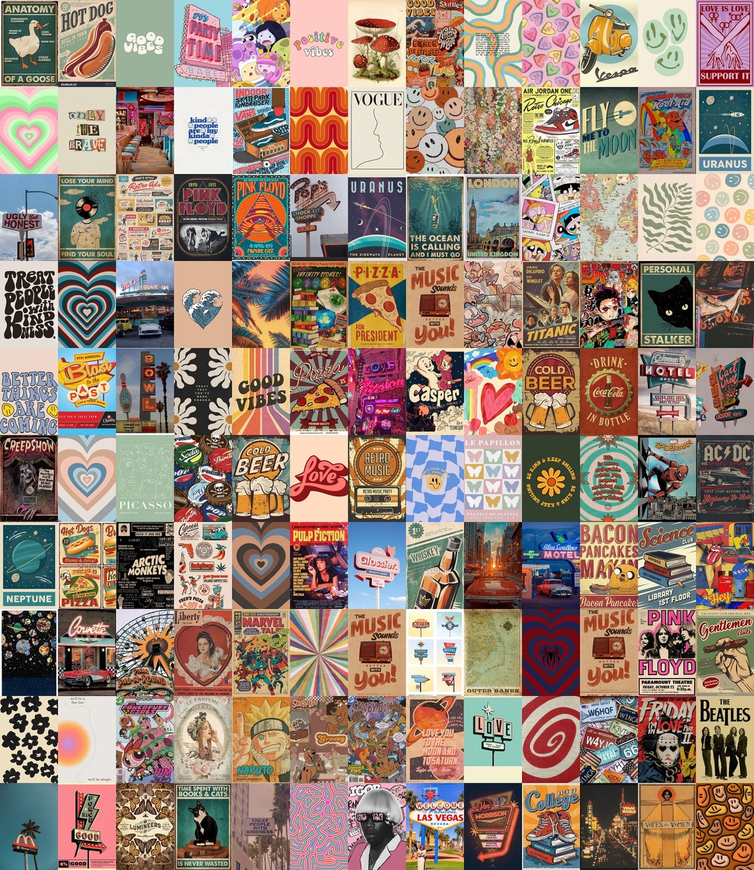 138 PCS Vintage Digital Collage Kit - Oldschool Wall Collage Indie Room ...