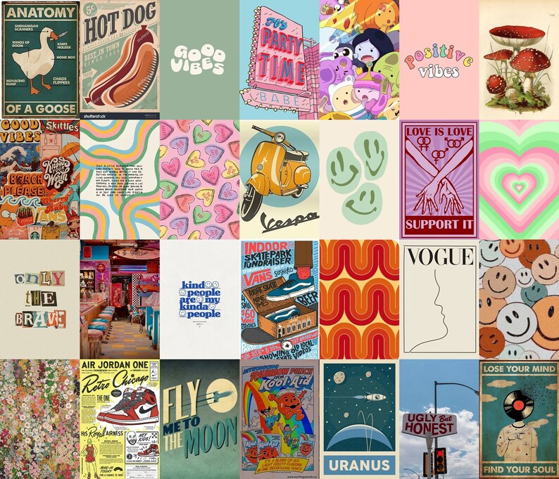 138 PCS Vintage Digital Collage Kit - Oldschool Wall Collage Indie Room ...