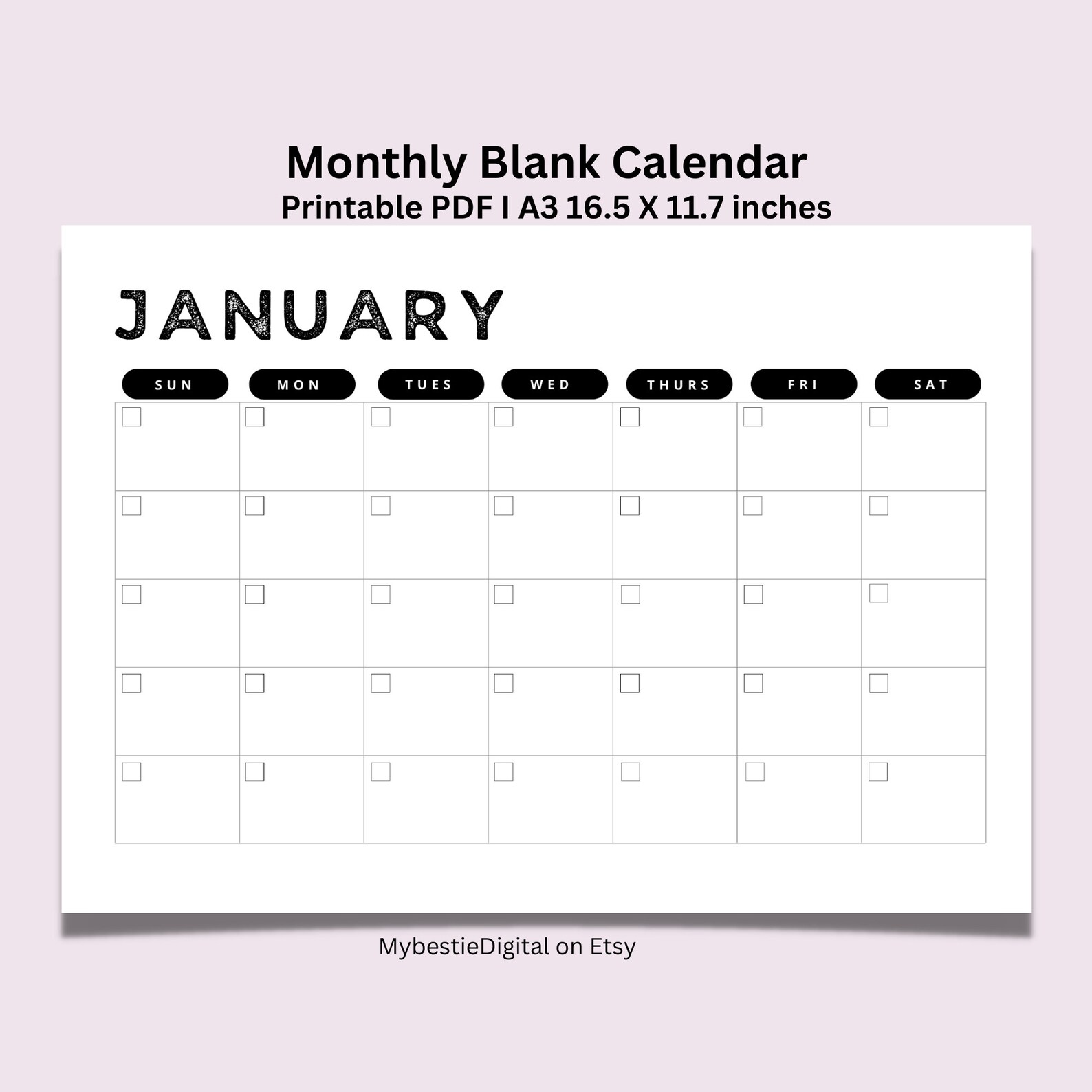 Blank Undated Monthly Calendar Printable, 2024 2025 Minimalist Calendar ...