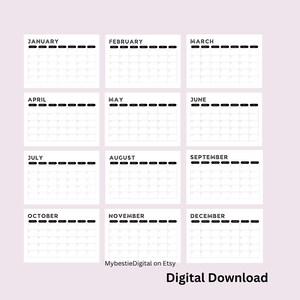Blank Undated Monthly Calendar Printable, 2024 2025 Minimalist Calendar ...
