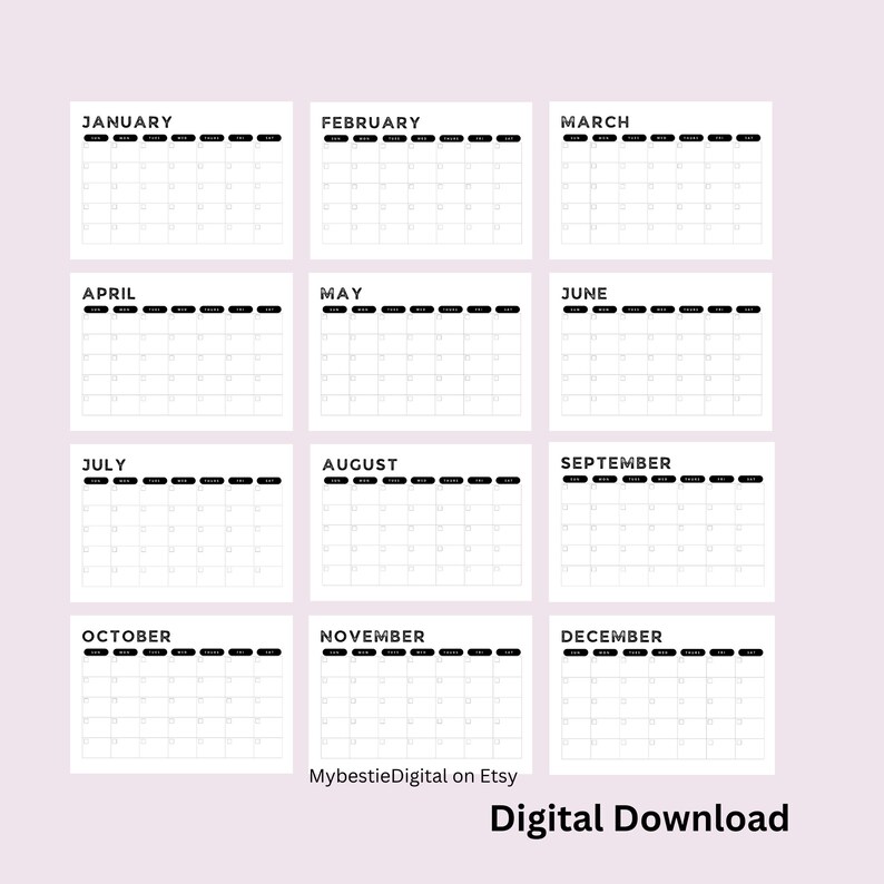 Blank Undated Monthly Calendar Printable, 2024 2025 Minimalist Calendar ...