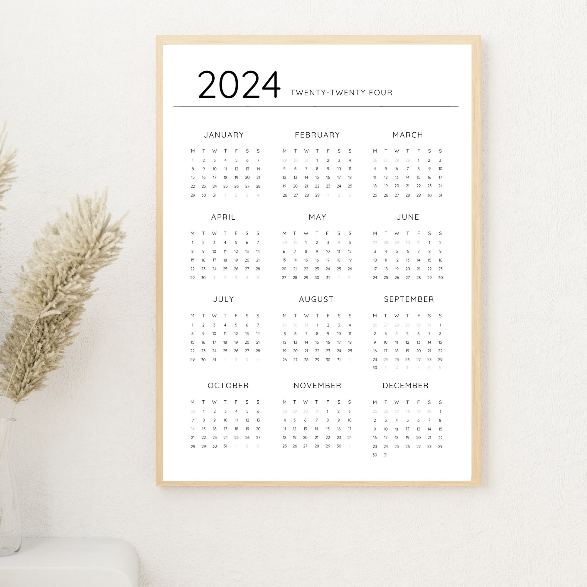 A3 2024 Printable Calendar Digital Download,a3 Size,wall Calendar Moday ...