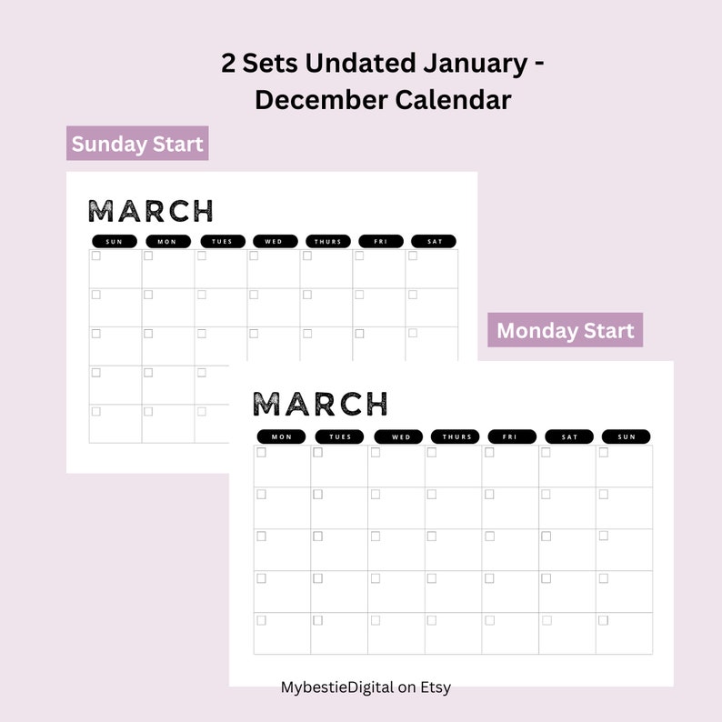 Blank Undated Monthly Calendar Printable, 2024 2025 Minimalist Calendar ...