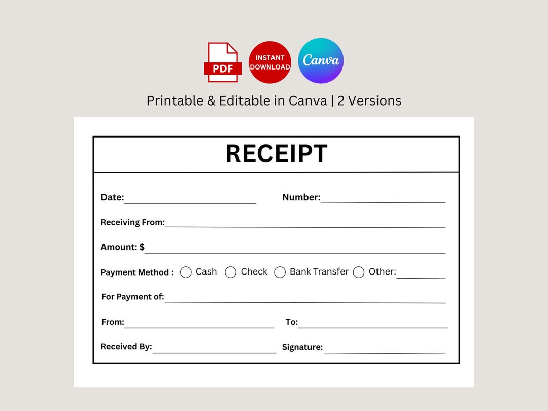 Editable Receipt Template, Sales Receipt for Business, Printable ...