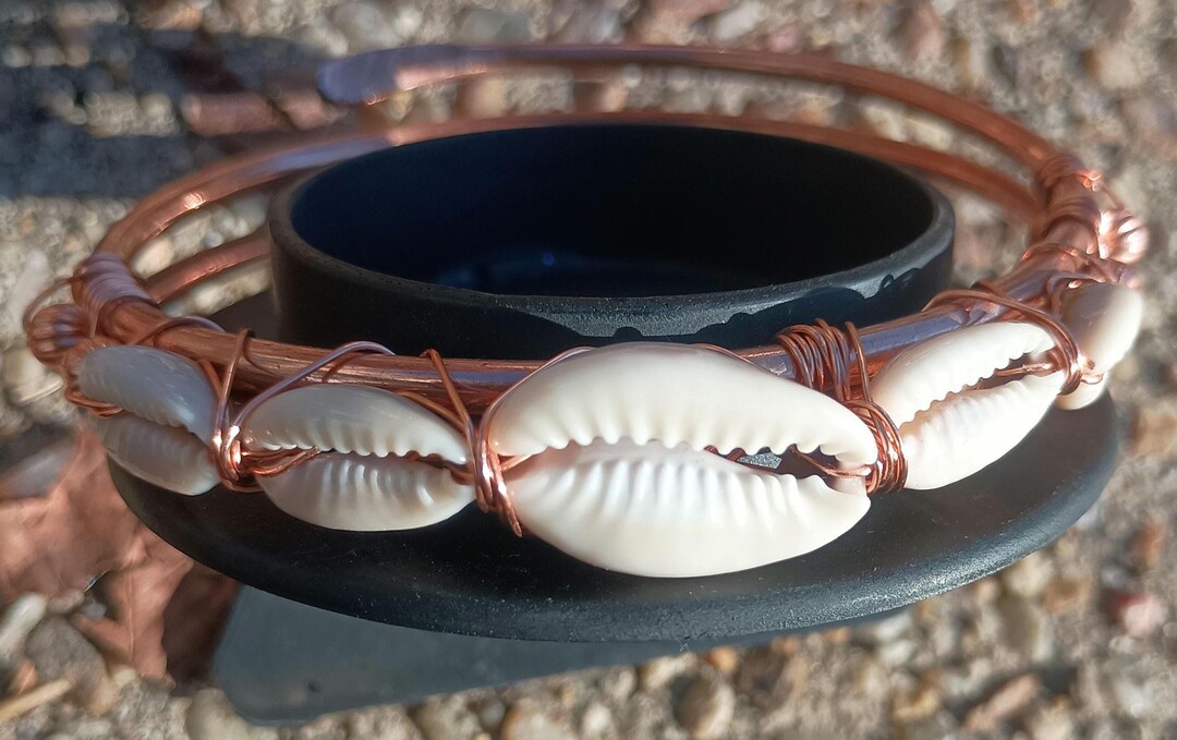 Double Solid Copper Cowrie Shell Bangle Bracelet - Etsy