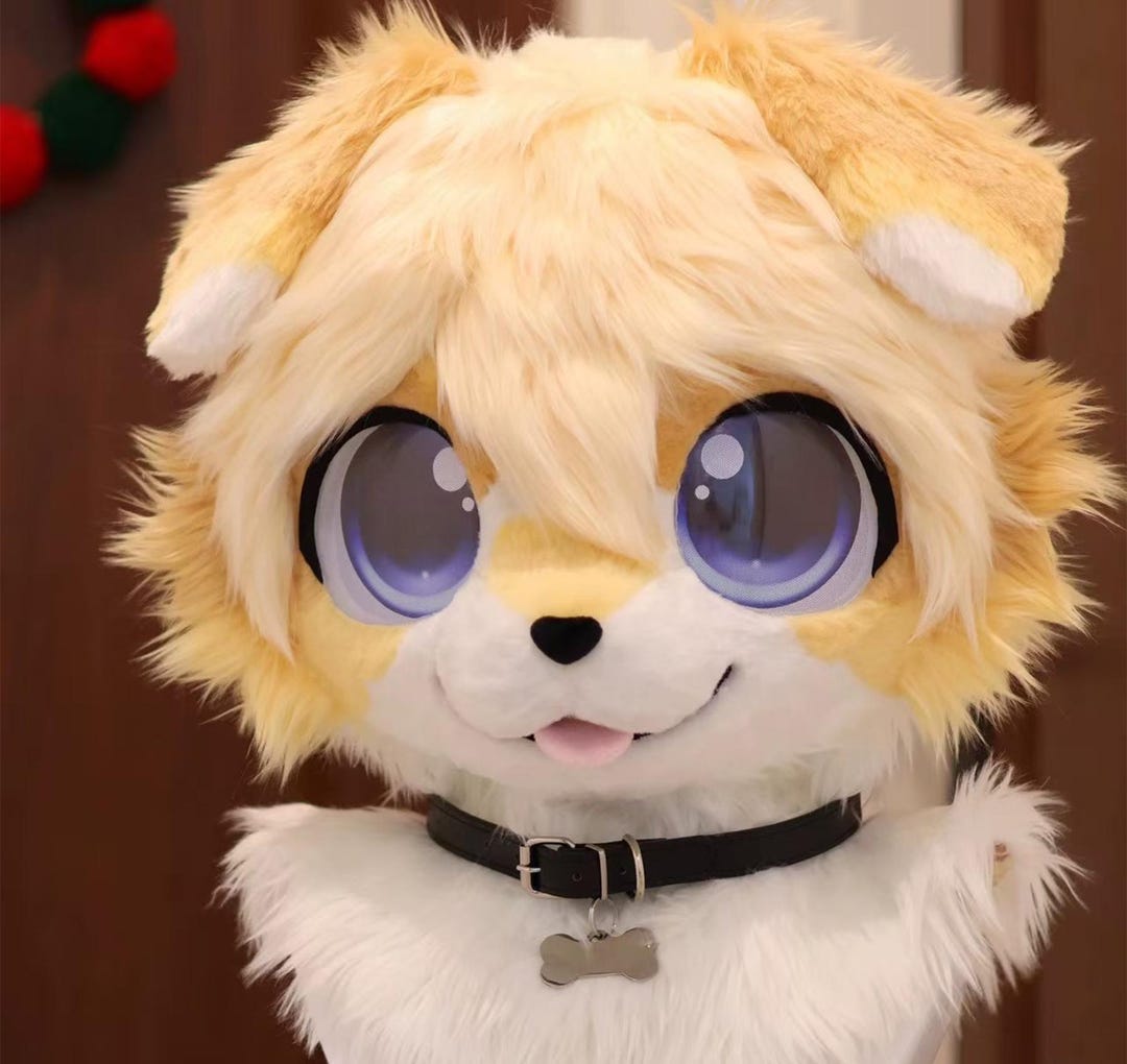 Special Links, Furry Pre-made Fur Head, Furry Cosplay, yellow Curly ...