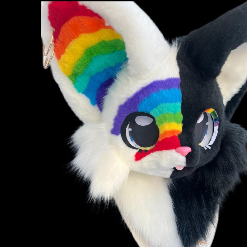 Rainbow Bunny Fursuit Head, Kemono Furry Pre-made Head, Furry Cosplay ...