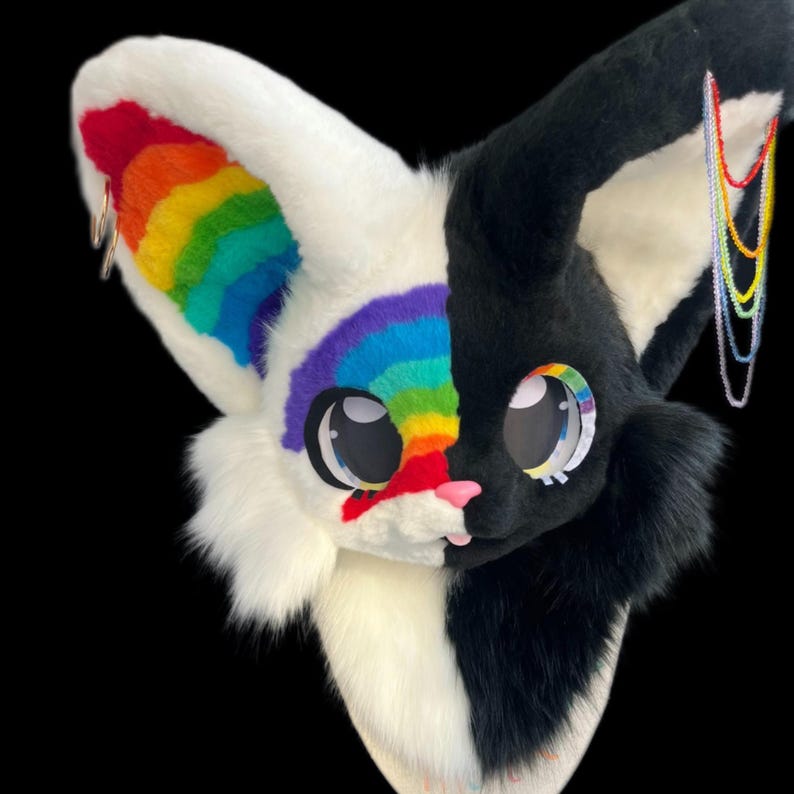 Rainbow Bunny Fursuit Head, Kemono Furry Pre-made Head, Furry Cosplay ...