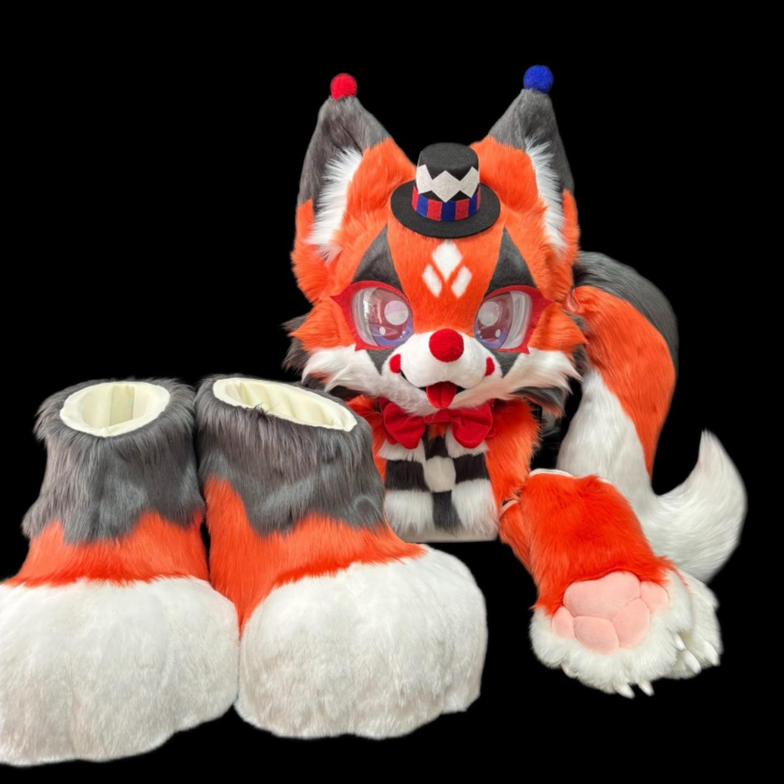 Clown Fox Fursuit Head, Furry Pre-made Fur Head + Feet + Tail + Claws ...