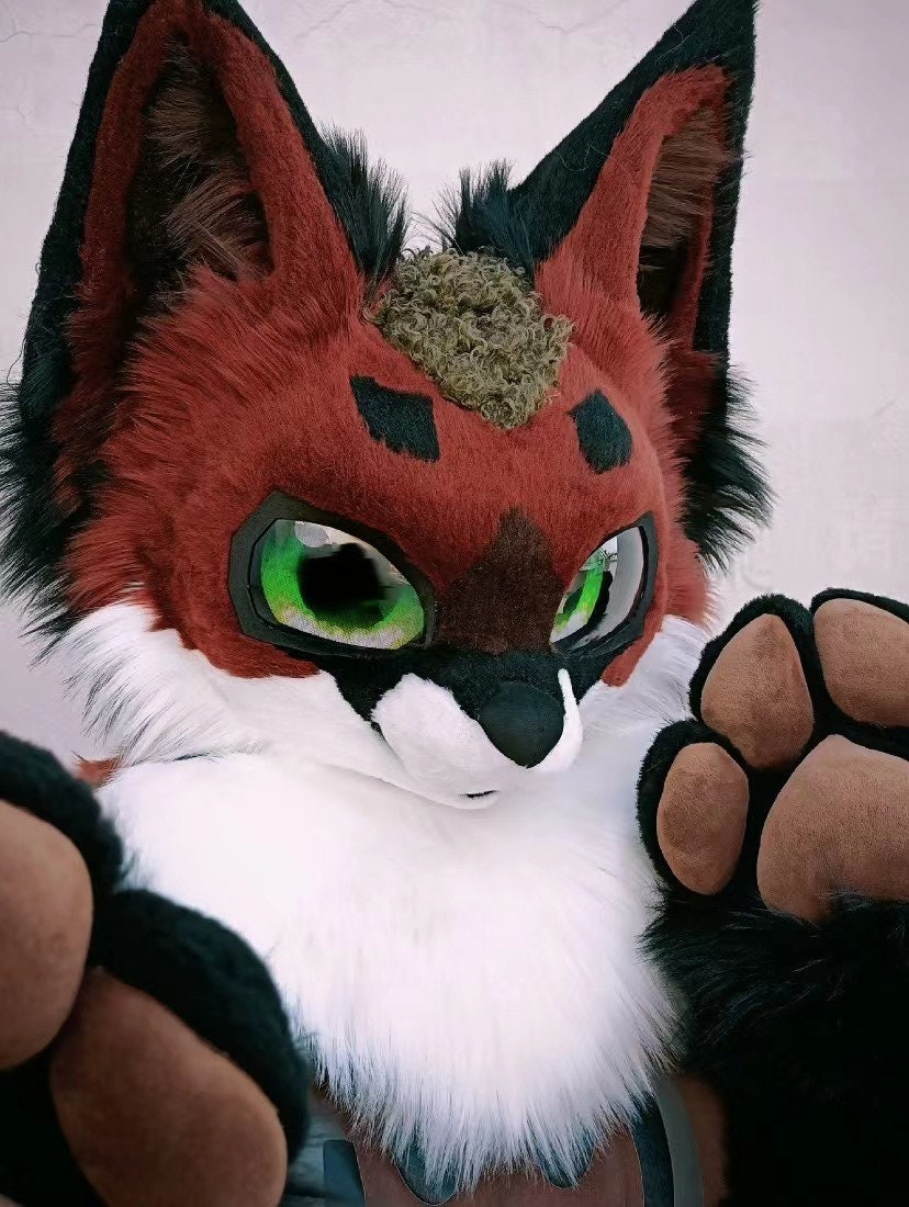 Fursuit Head, Moss Fox Furry Pre-made Fur Head Claw Tail, Furry Cosplay ...