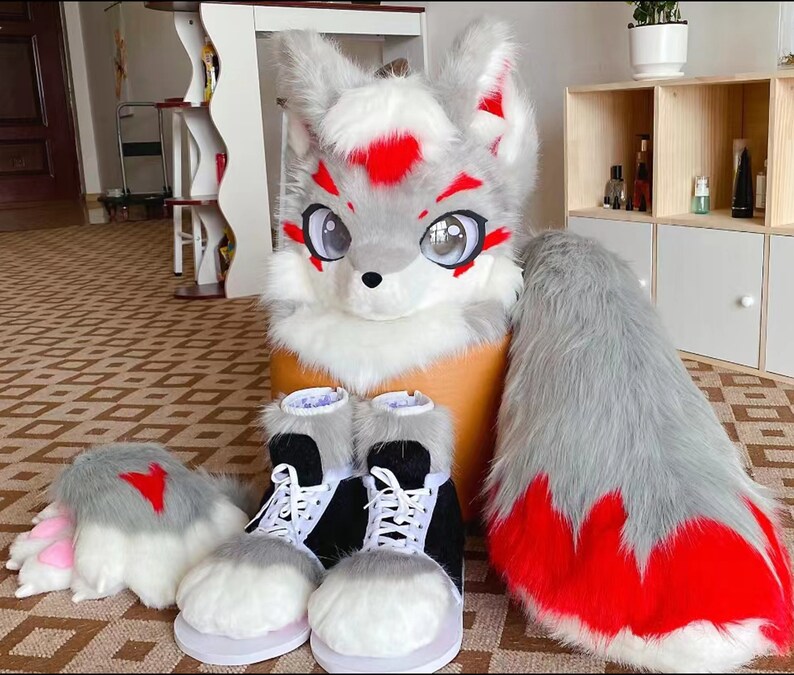 Fursuit Full Body Costume Cosplay, blue Puppy and the Brave Gray Puppy ...