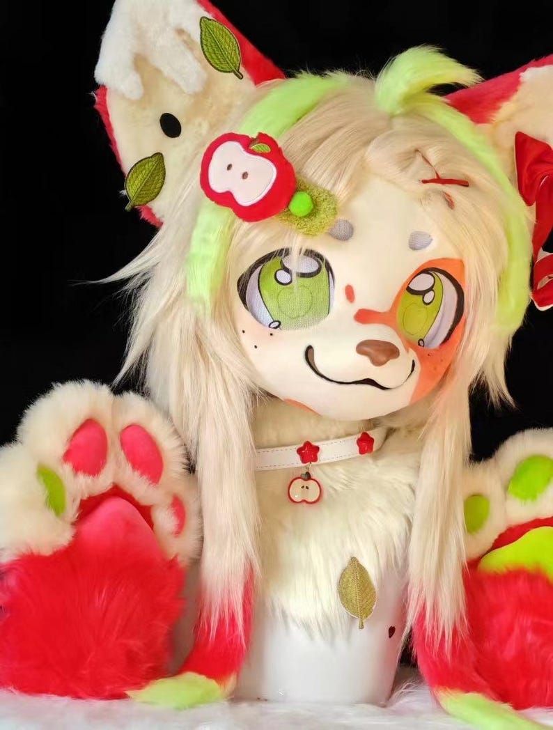 Apple Fox Fursuit Head, Furry Pre-made Fur Head, Furry Cosplay,fantasy ...