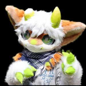 Broken Horn Cyan Dragon Fursuit Head + Claw, Furry Pre-made Fur Head ...