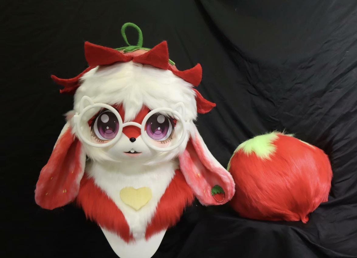 Fursuit Head and Tail,strawberry Lop Rabbit Furry Cosplay,fantasy ...