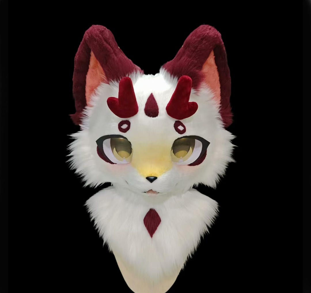 Fursuit Head, Furry Pre-made Fur Head, Furry Cosplay, red-eared Lucky ...