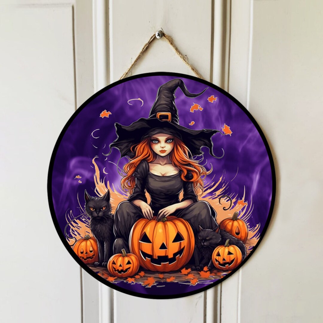 Pumpkin Cat Witch Sig Witch Halloween Sign Pumpkin Door - Etsy