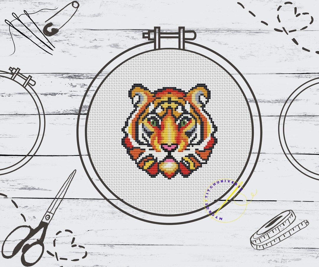 Mini Cross Stitch Pattern. Tiger Embroidery Pattern. Digital PDF ...