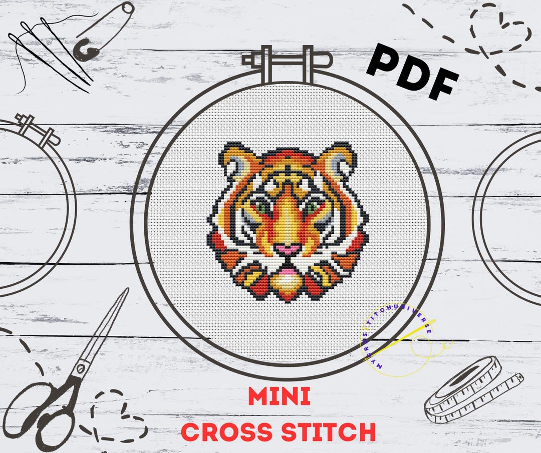 Mini Cross Stitch Pattern. Tiger Embroidery Pattern. Digital PDF ...