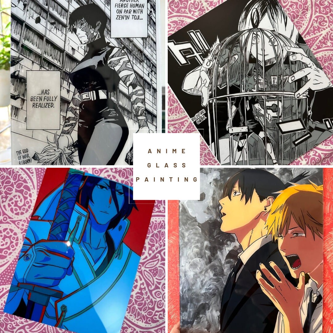 Anime Glass Paintings Premade Glass Painting Anime Painting Painted Art ...