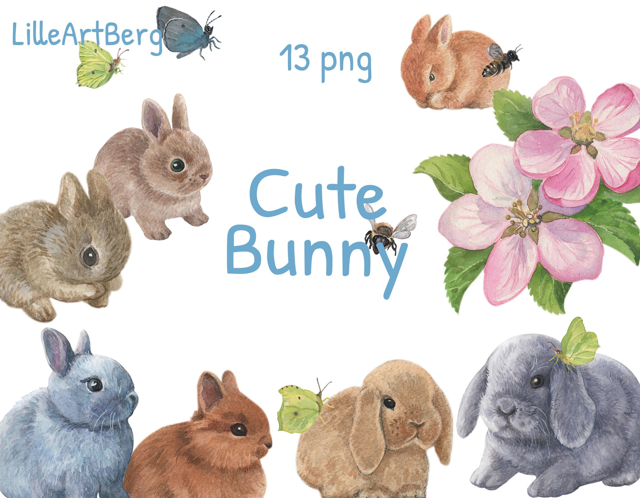 Bunny Clipart Set Little Baby Animal Spring Bunny PNG Spring ...