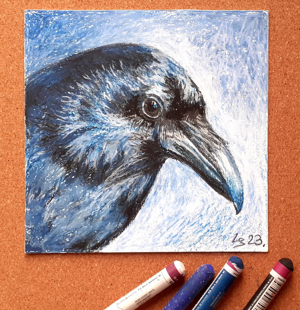Raven Art Black Crow Original Wall Art Bird Drawing Oil Pastel Drawing ...