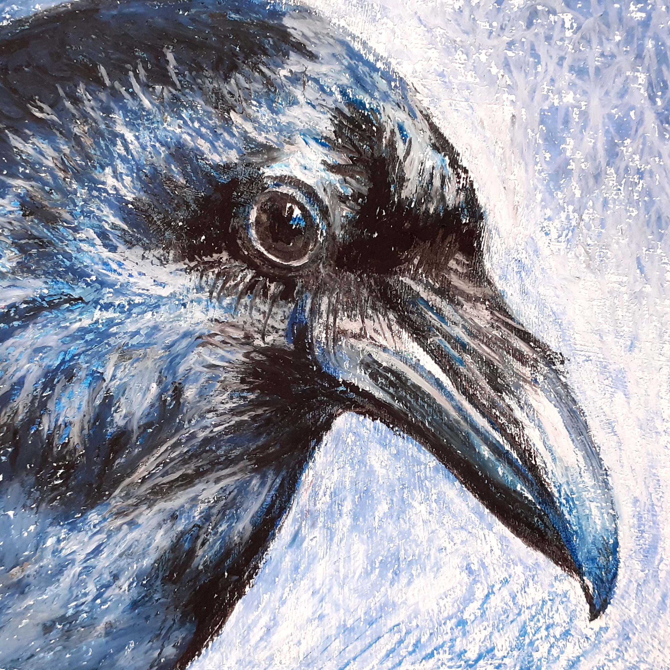 Raven Art Black Crow Original Wall Art Bird Drawing Oil Pastel Drawing ...