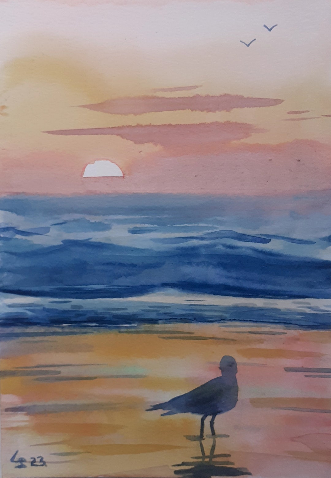 Coastal Landscape Art Sunset Seascape Art Original Watercolor Painting ...