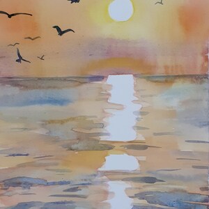 Sunset Painting Original Artwork Small Watercolor Painting Hand Painted ...
