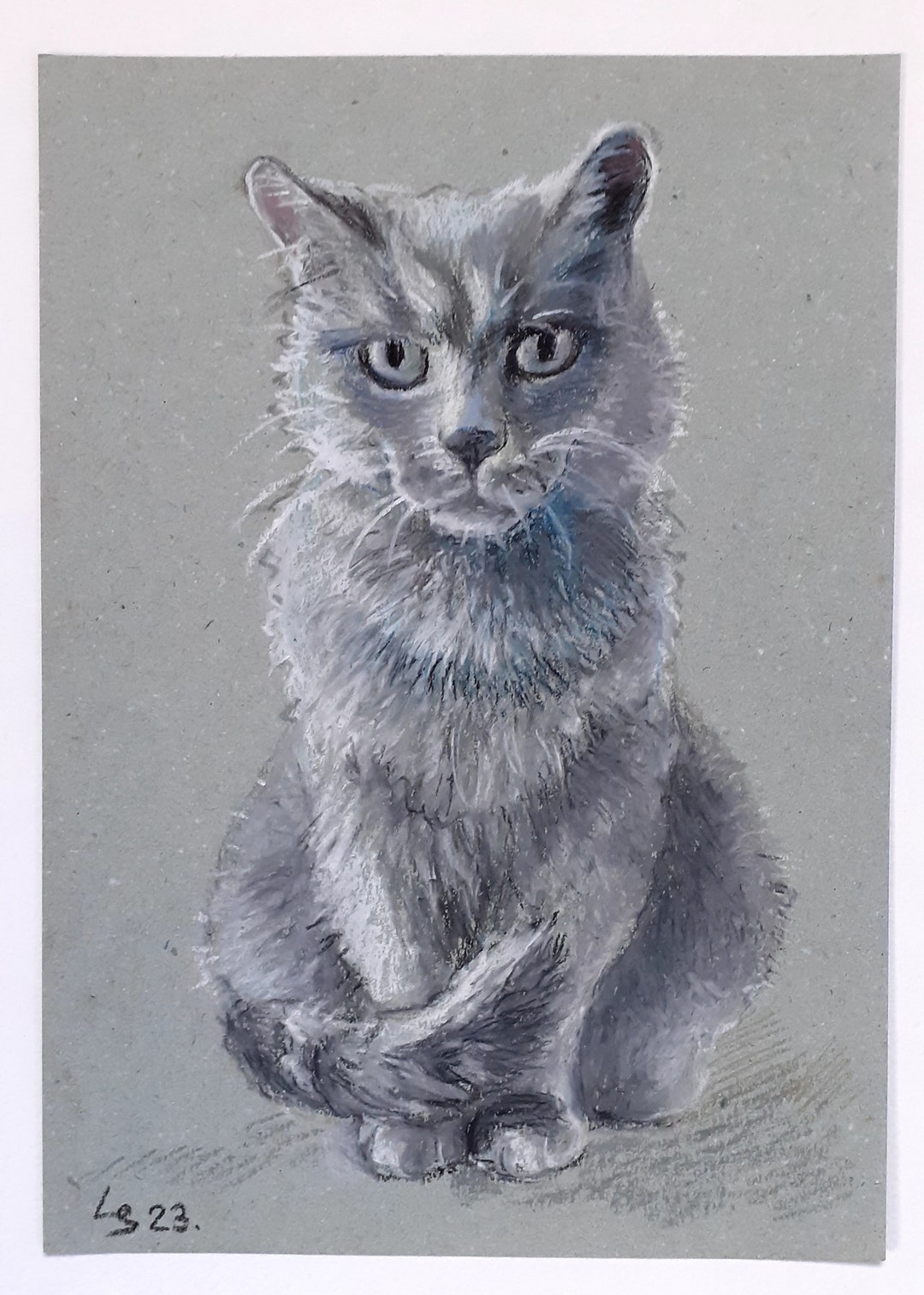 Moody Cat Oil Pastel Painting Original Artwork Pet Drawing Cat ...