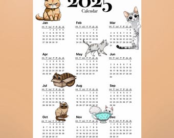 Printable Calendar 2025 Artistic Calendar Hand Illustrated Calendar ...