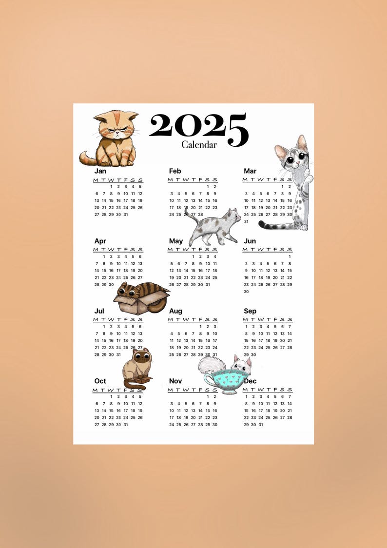 Printable Calendar 2025 Artistic Calendar Hand Illustrated Calendar - Etsy