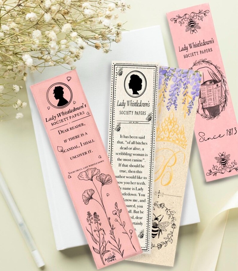 Printable Bookmarks - Hand Drawn Design - Elegant Bridgerton Theme ...