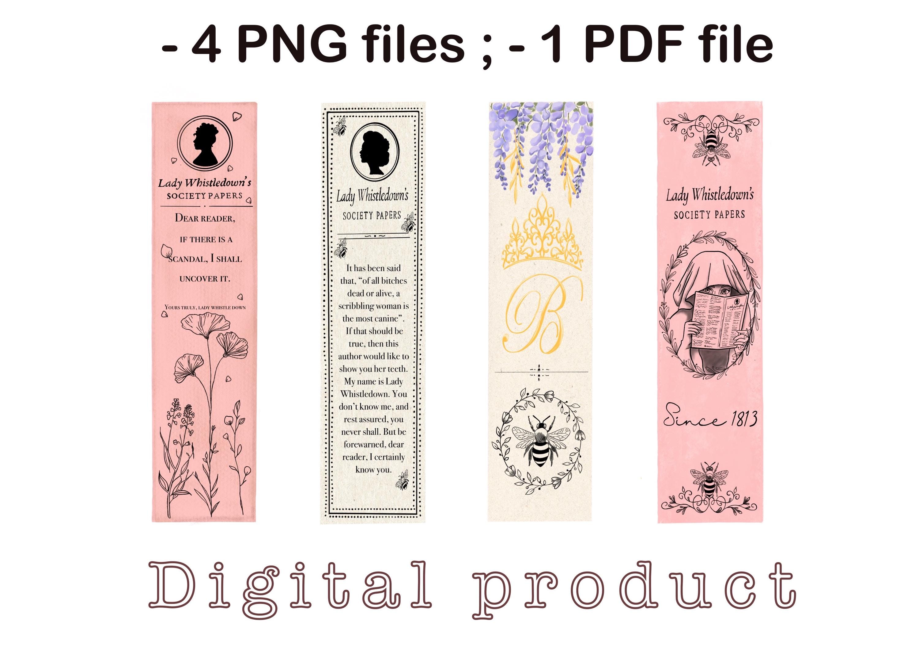 Printable Bookmarks - Hand Drawn Design - Elegant Bridgerton Theme ...