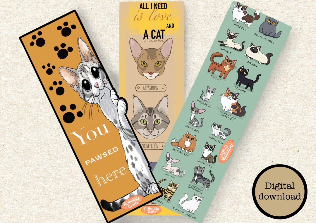 Cute Cats Printable Bookmarks – A4 Sheet (PDF + PNG) - Etsy