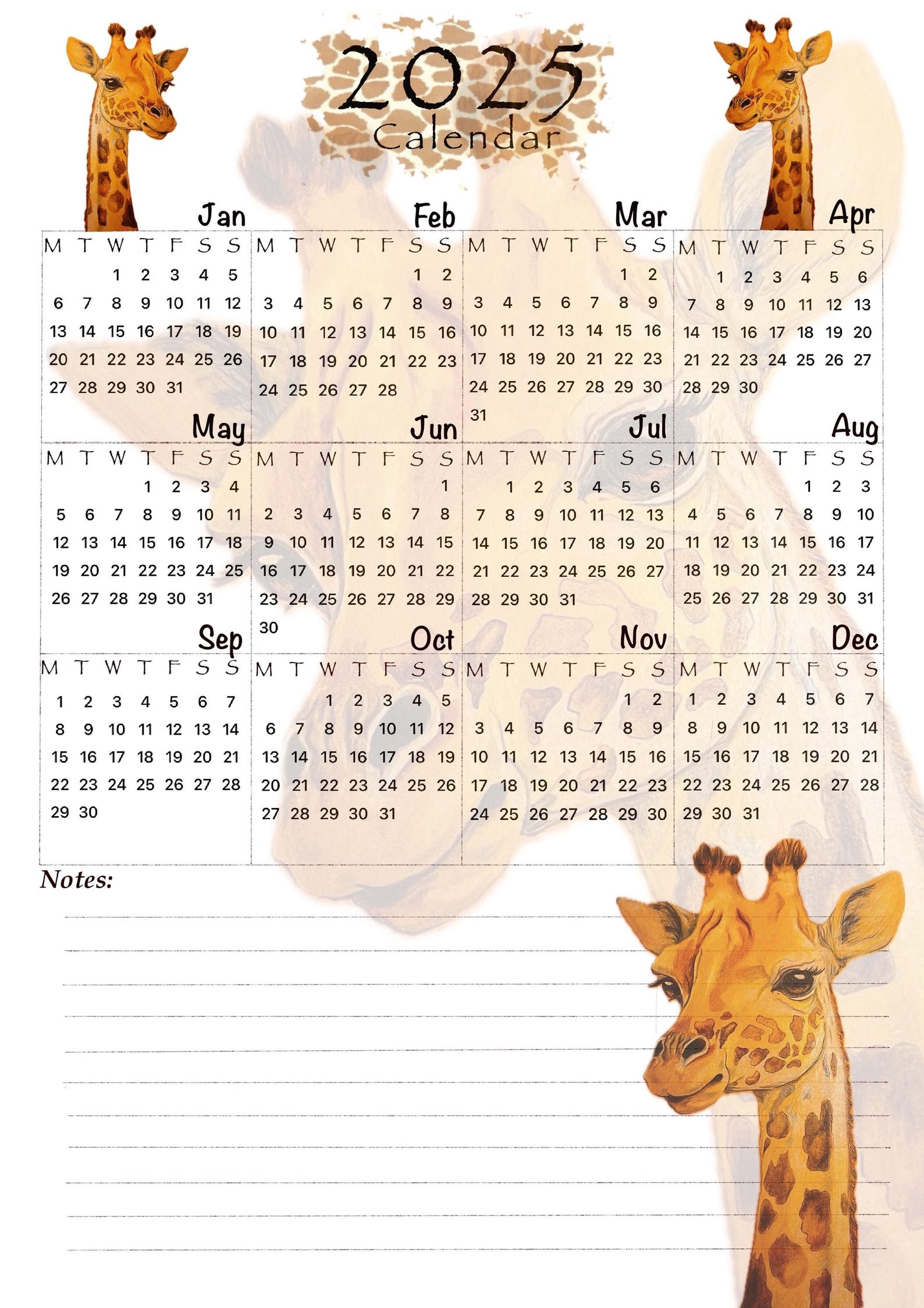 Printable Calendar 2025 Artistic Calendar Hand Illustrated Calendar ...