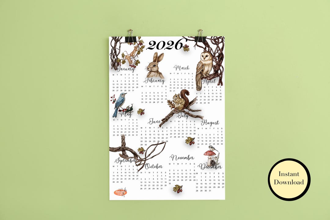 Woodland Magical 2026 Calendar - PDF and JPEG - Limited Edition Hand ...