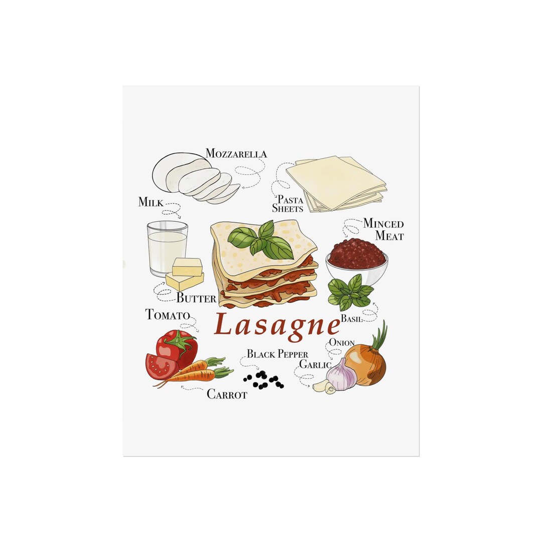 Fine Art Posters Wall Decor, Watercolor Ingredients Lasagna Retro ...