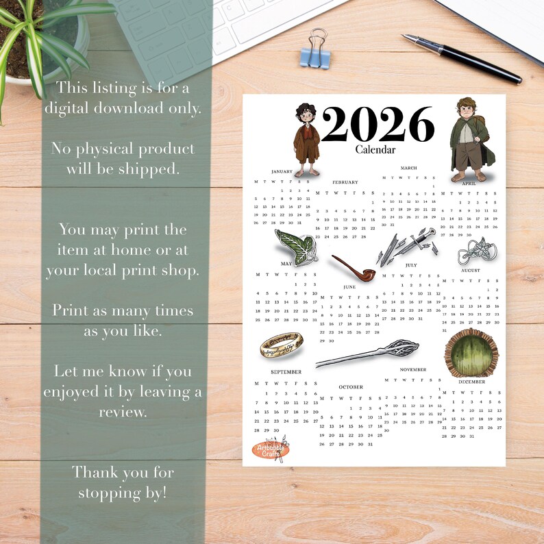 Lord of the Rings 2026 Illustrated Annual Calendar – Whimsical Middle ...