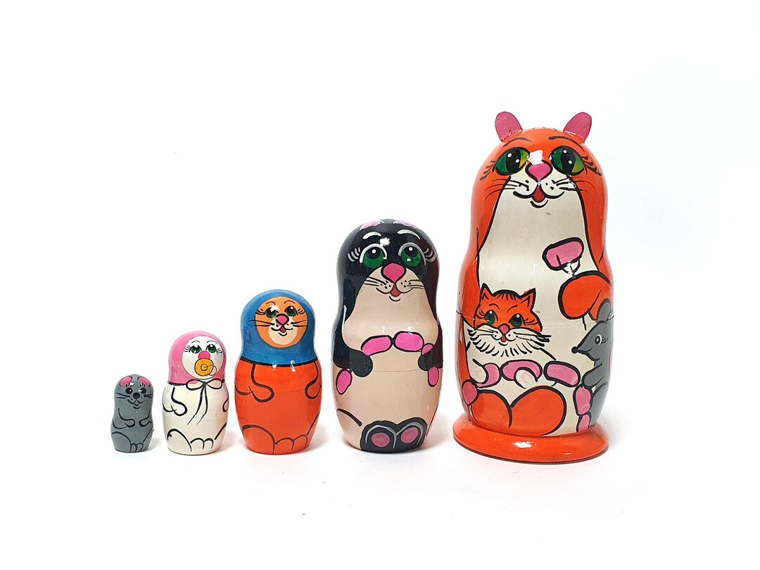 Red Cat Nesting Dolls , Matryoshka 6.1'' or 15.5 Cm 5 Pcs - Etsy