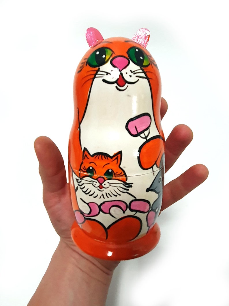 Red Cat Nesting Dolls Matryoshka 6.1'' or 15.5 Cm 5 - Etsy
