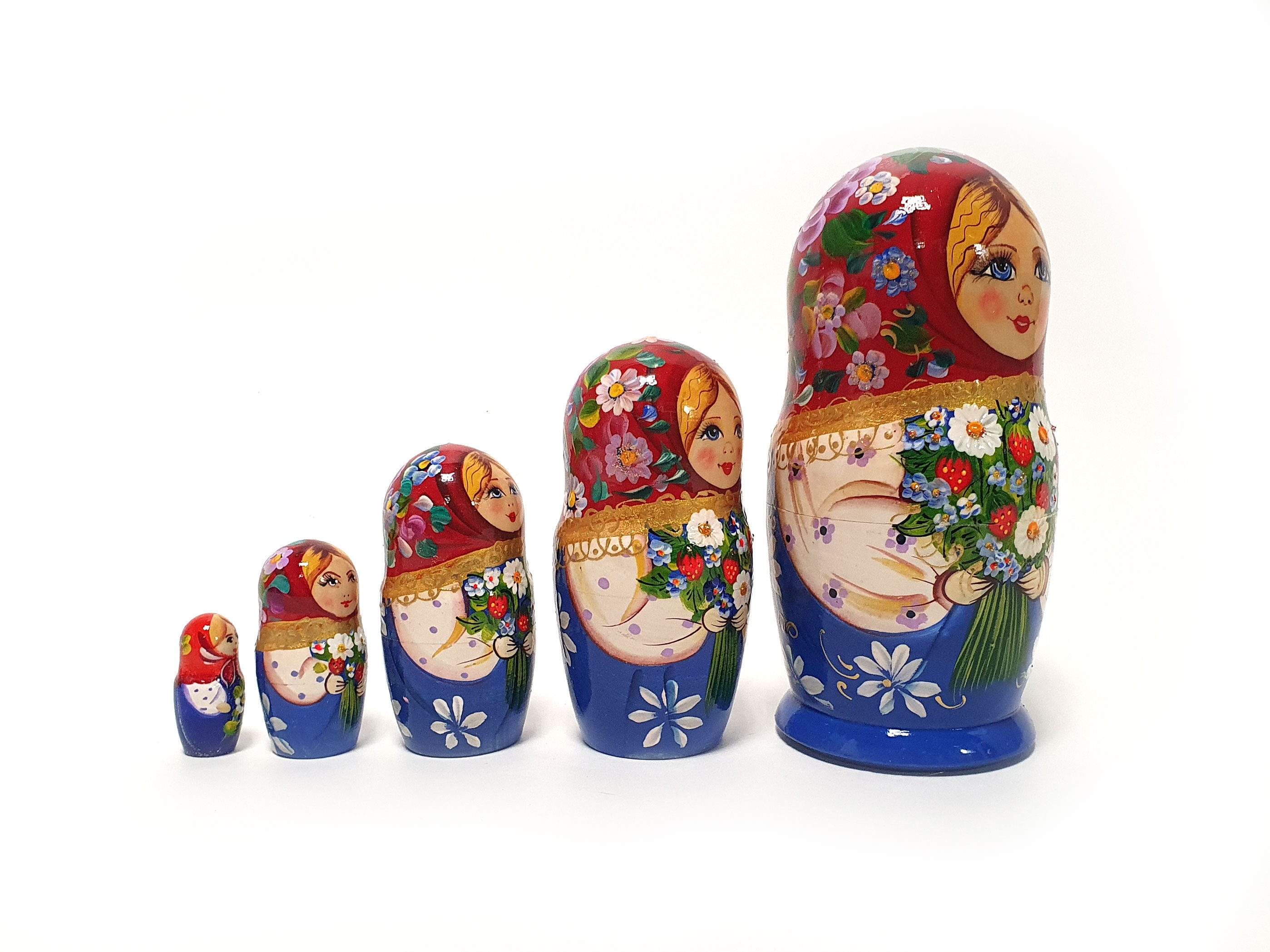 Nesting Dolls Flowers on a Red Background. the Set is 5 Pieces 6.7 or ...