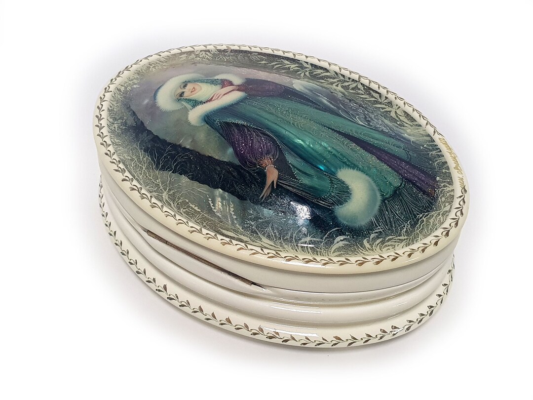 Unique Casket Made of Mother of Pearl Shell. "winter" Hand Painted ...