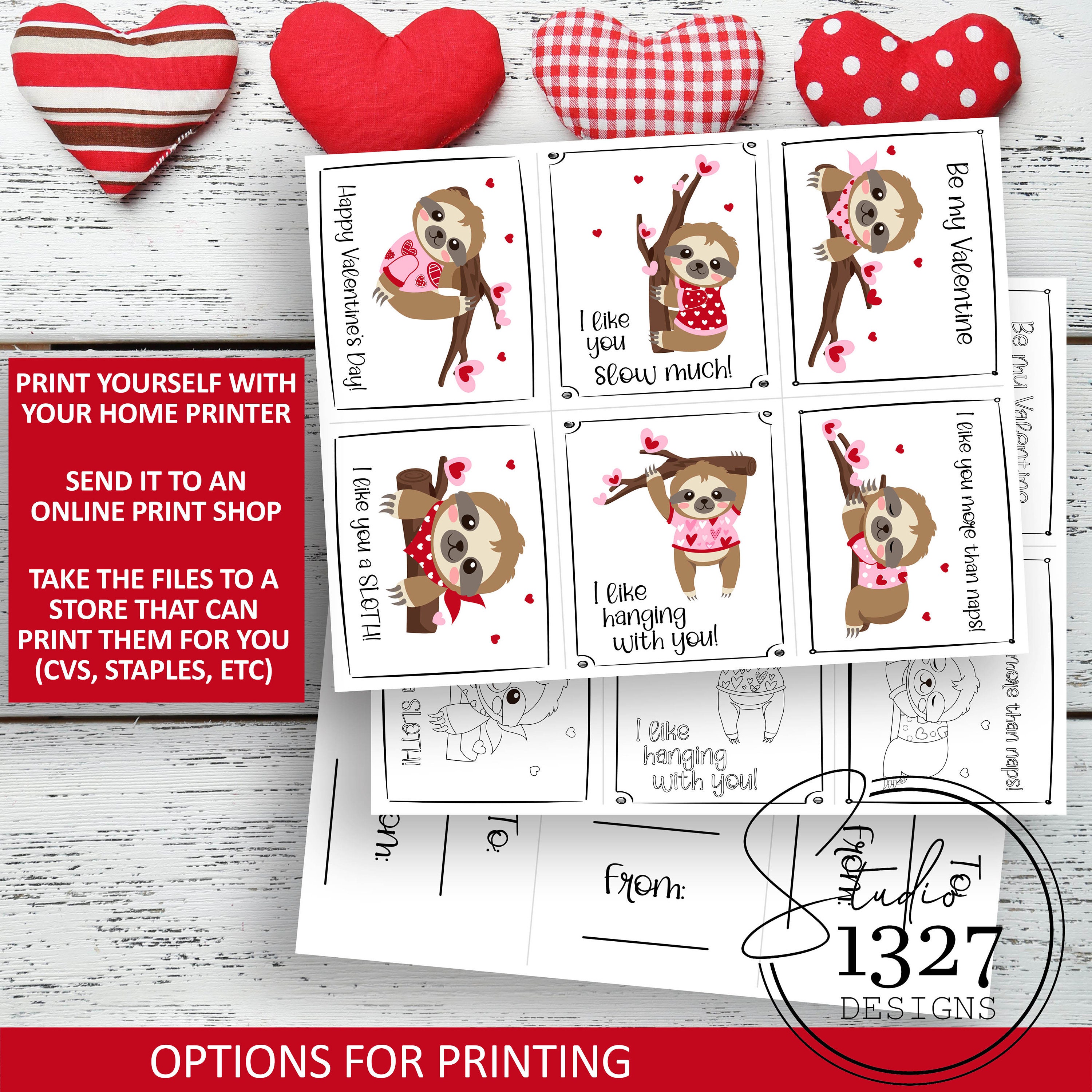 Sloth Valentine Set / Printable Valentines / Printable Valentine Sloths ...