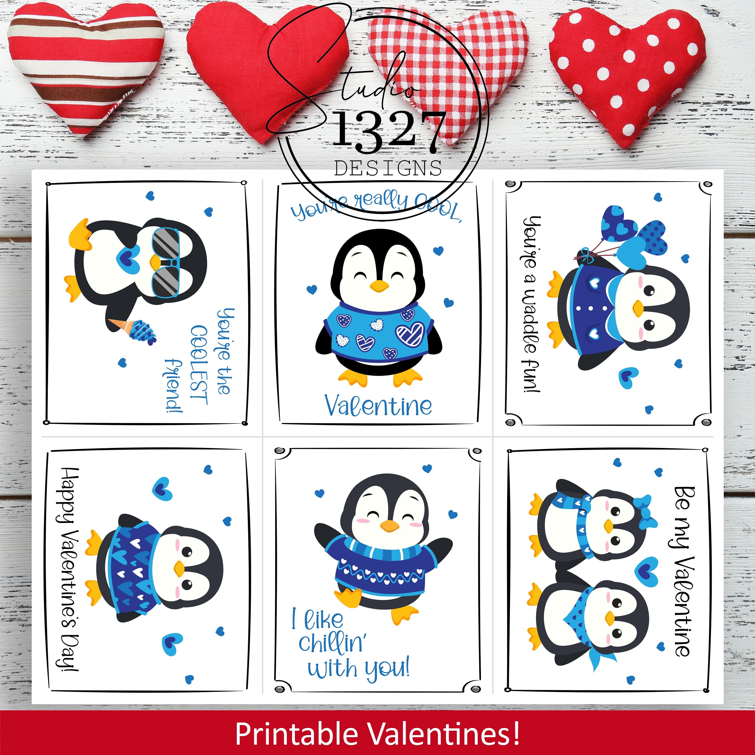 Penguin Valentine Cards: Kids Printable Valentines, Coloring Set ...