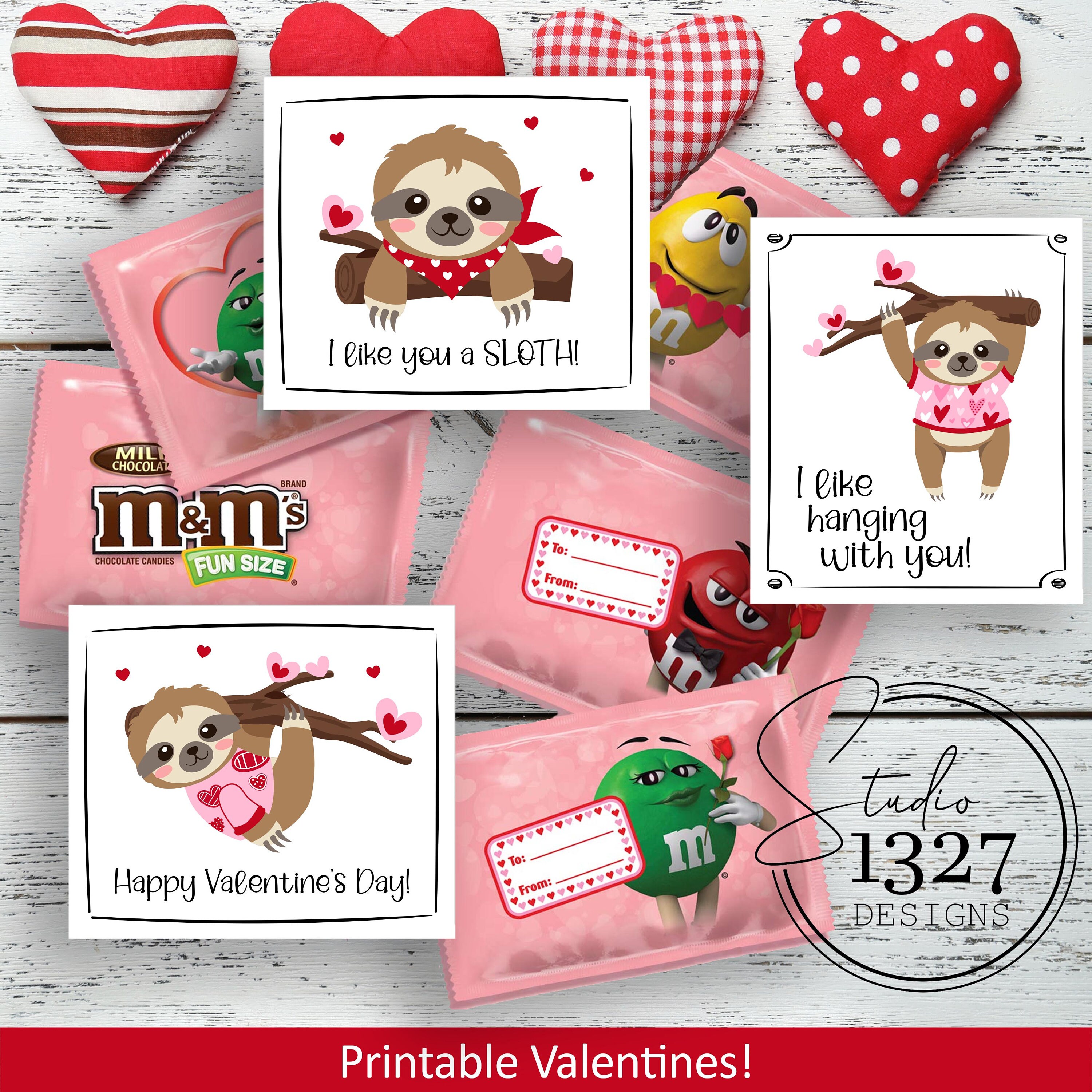 Sloth Valentine Set / Printable Valentines / Printable Valentine Sloths ...